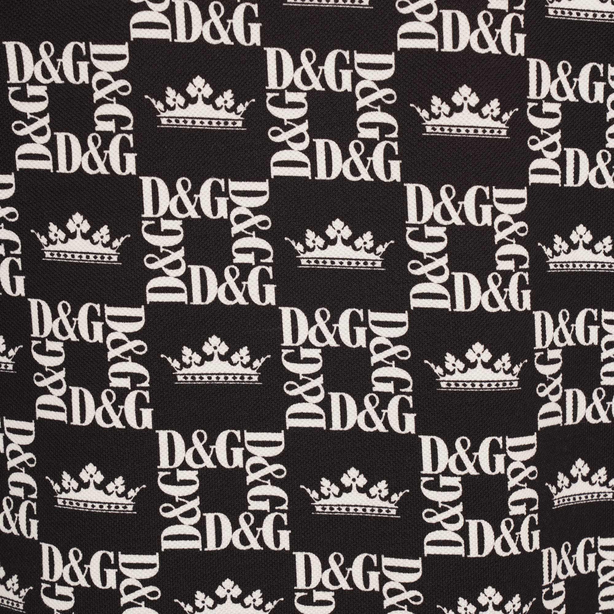 DG Logo Crown Print Cotton Polo Shirt Black White | 44 | 13425