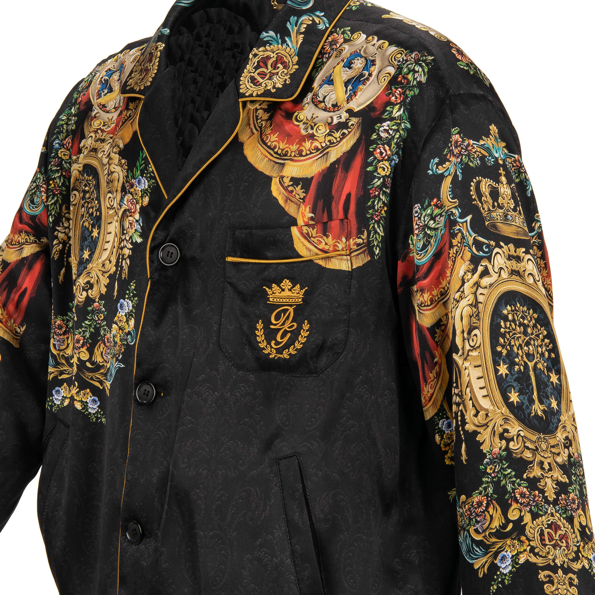 Heraldry Logo Crown Printed Silk Jacket with Embroidery Black Gold | 50