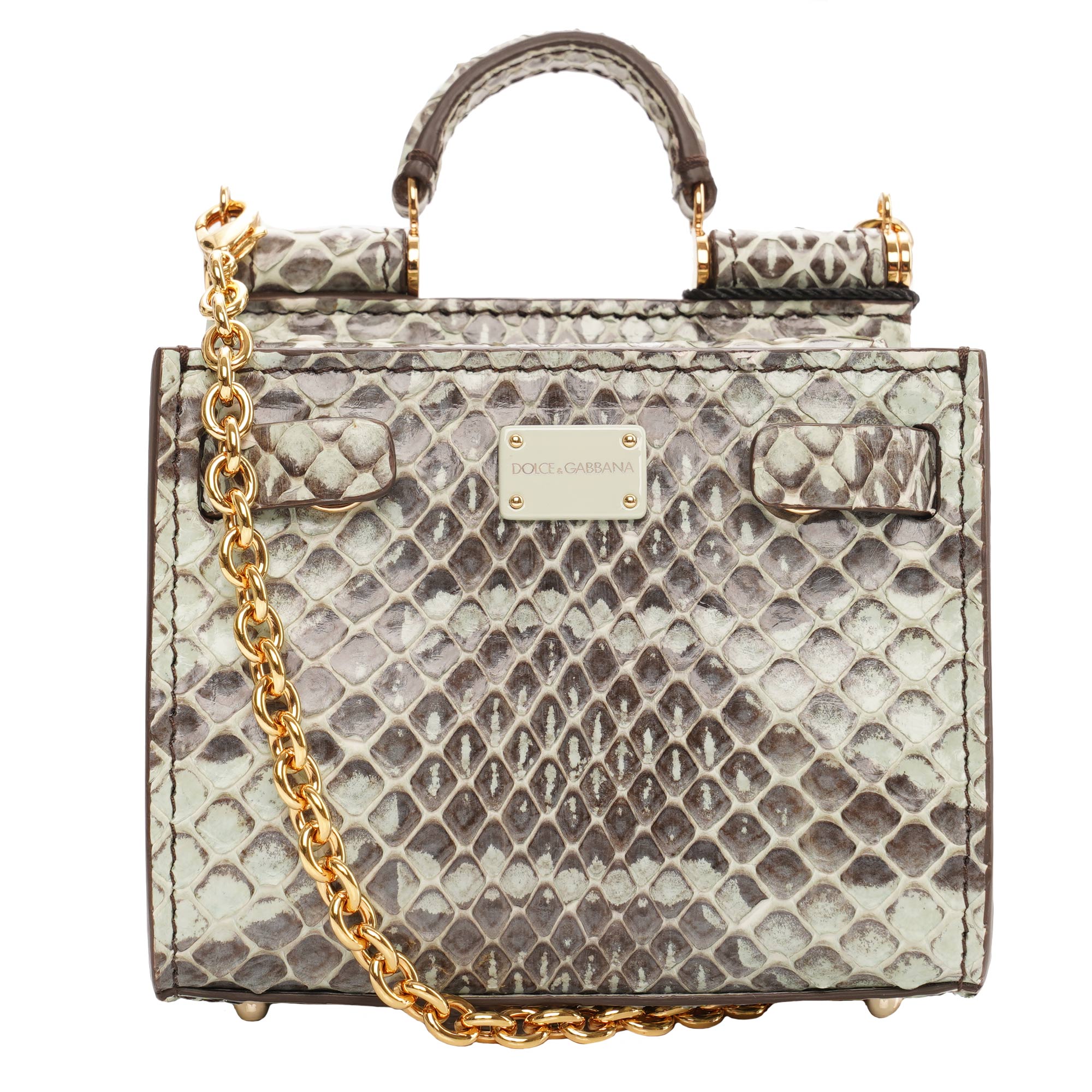 Snake Leather Micro Crossbody Bag SICILY 62 with Logo Green Gray