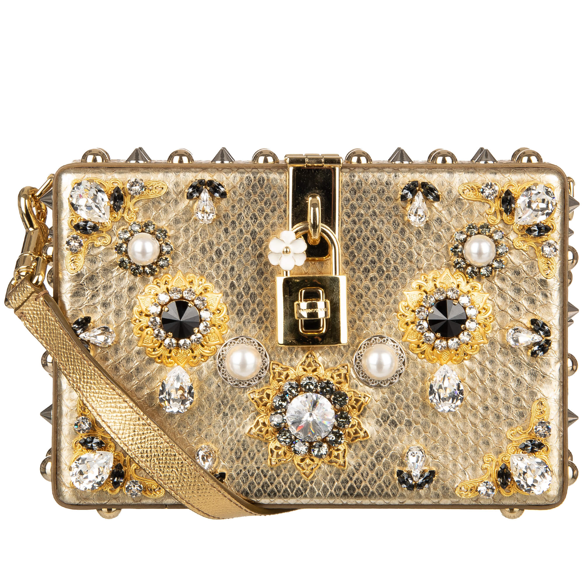 Schlangenleder Clutch Tasche DOLCE BOX mit Schmuck und Nieten Gold | 11015