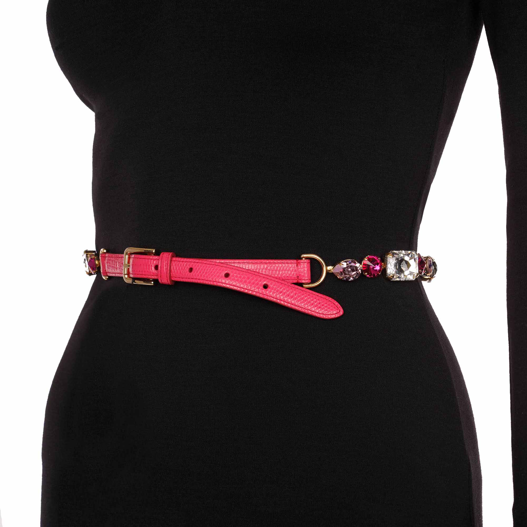 Crystal Lizard Texture Chain Belt Pink Fuchsia Gold L | 09309