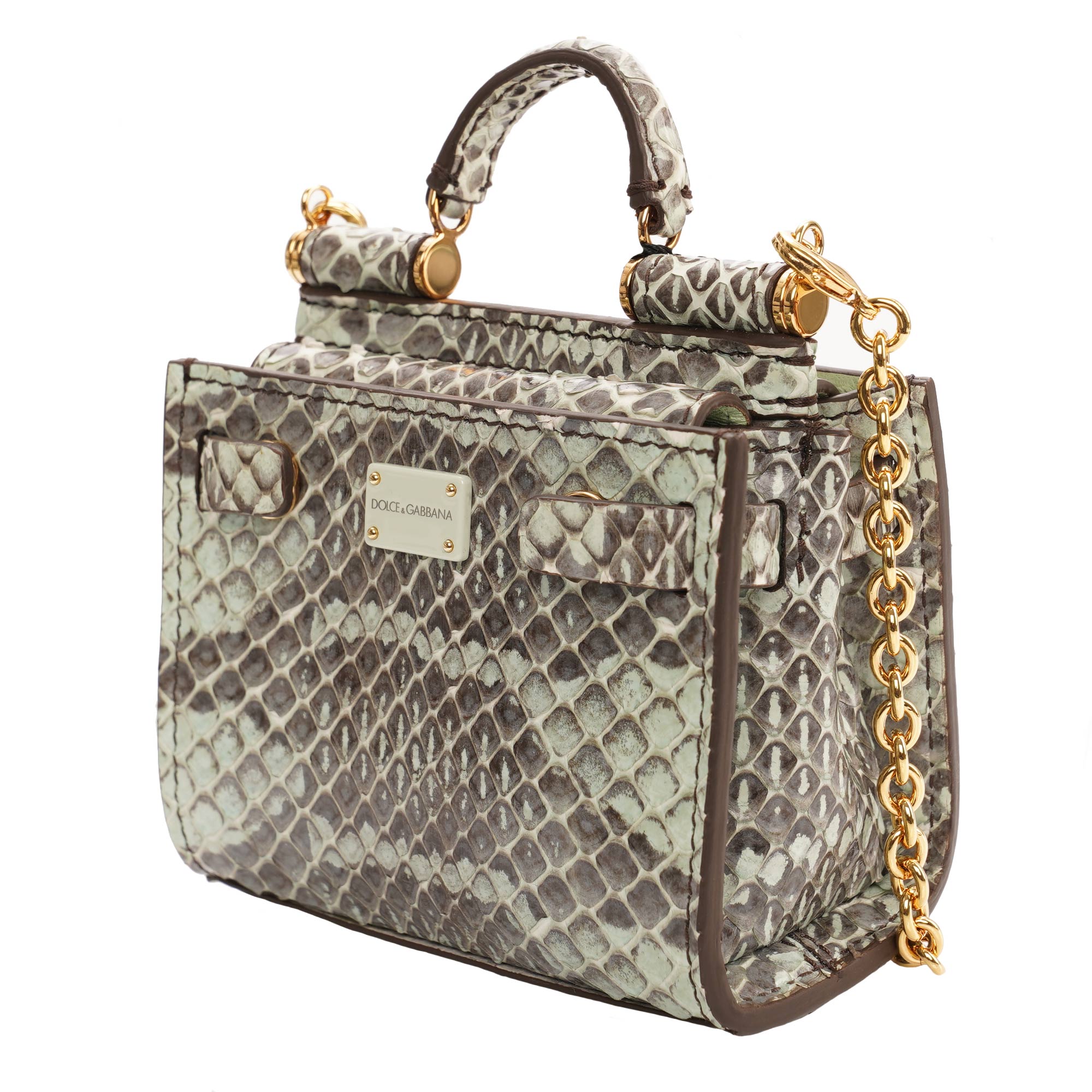 Snake Leather Micro Crossbody Bag SICILY 62 with Logo Green Gray
