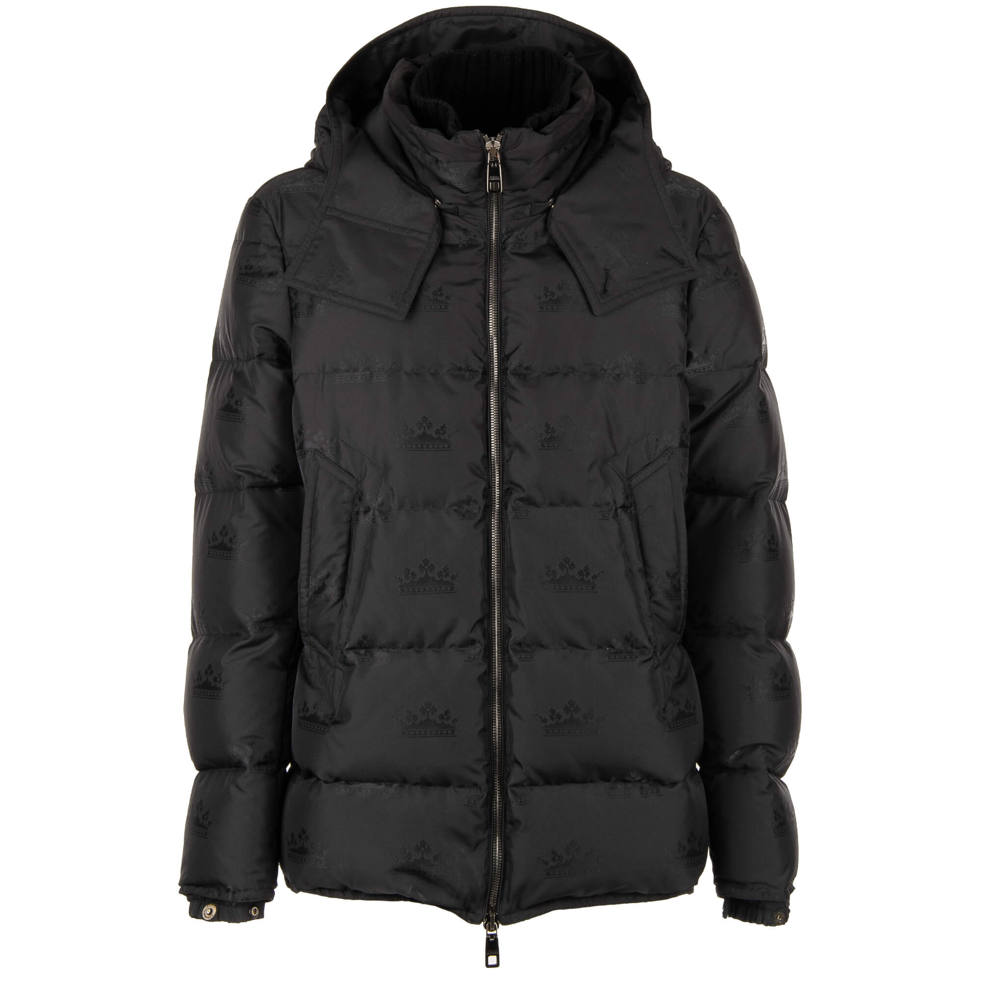 Crowns Textured Hooded Down Jacket with Knit Details Black 50 M-L | 11192