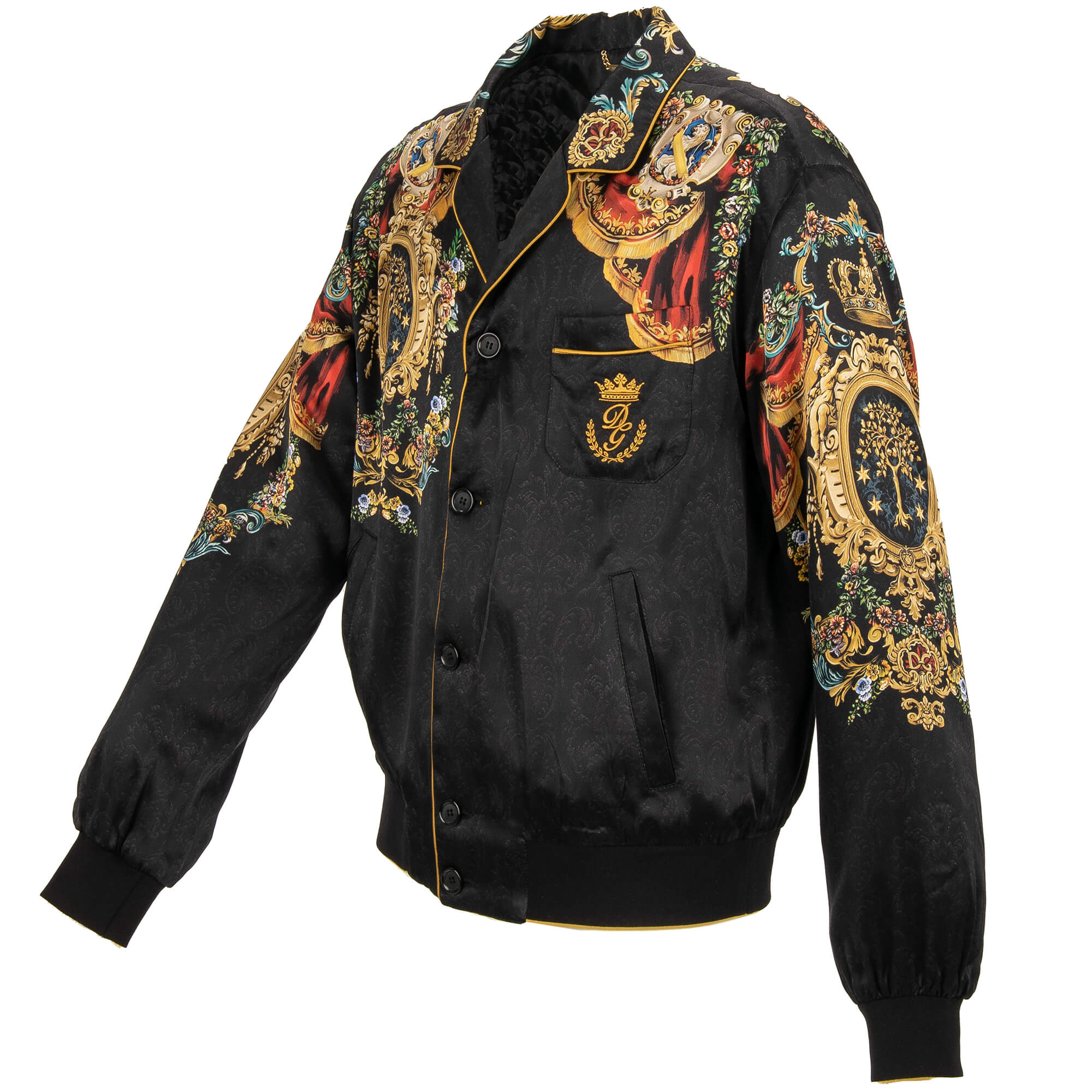 Heraldry Logo Crown Printed Silk Jacket with Embroidery Black Gold | 50