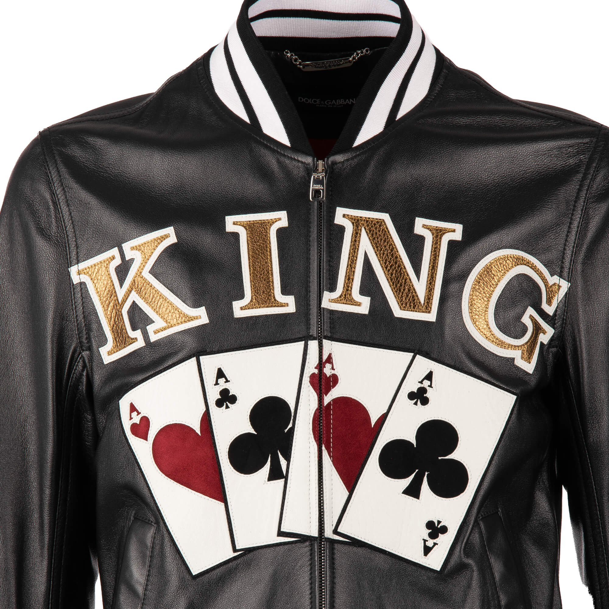 Playing Cards King Embroidered Nappa Leather Bomber Jacket Black 48 M