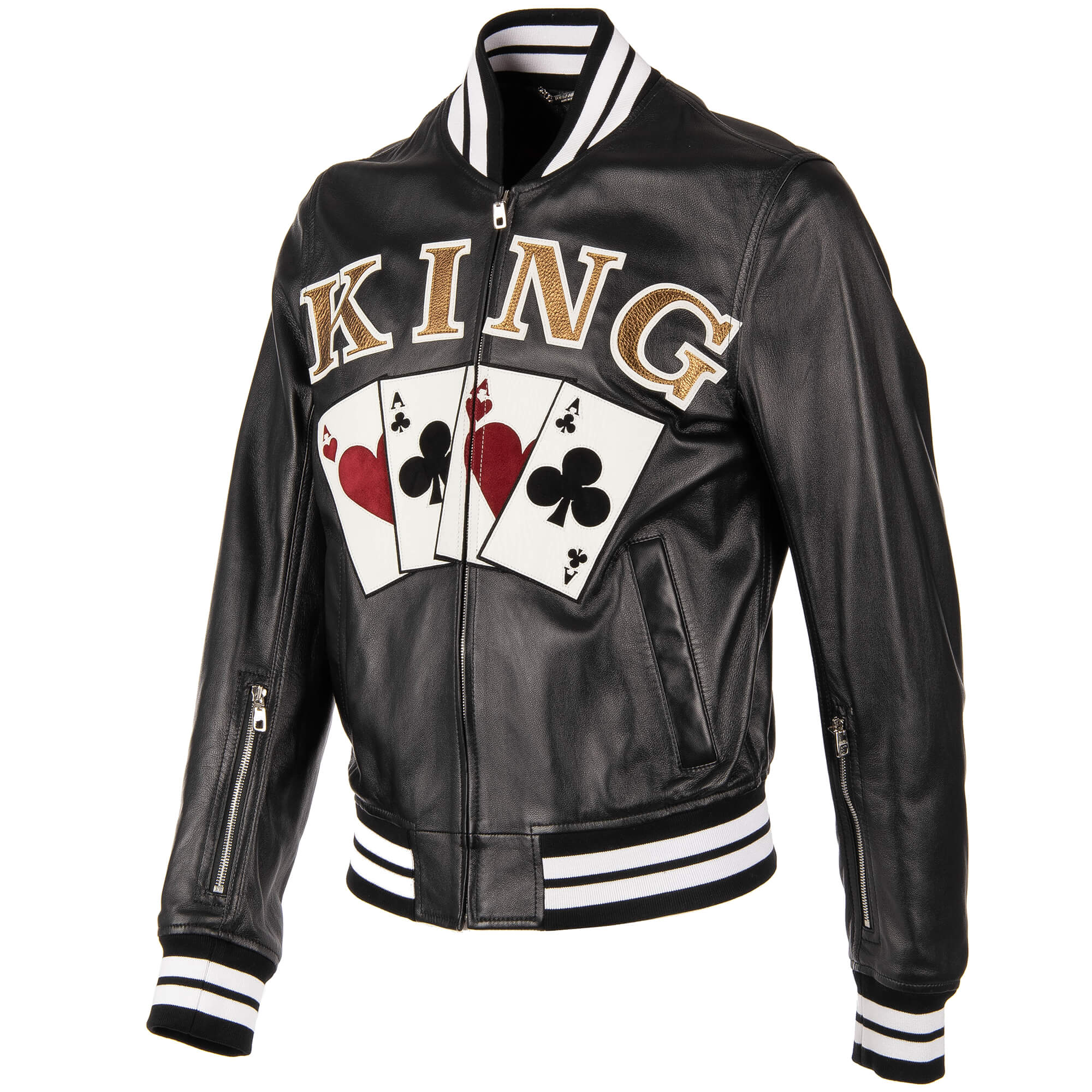 Playing Cards King Embroidered Nappa Leather Bomber Jacket Black 48 M