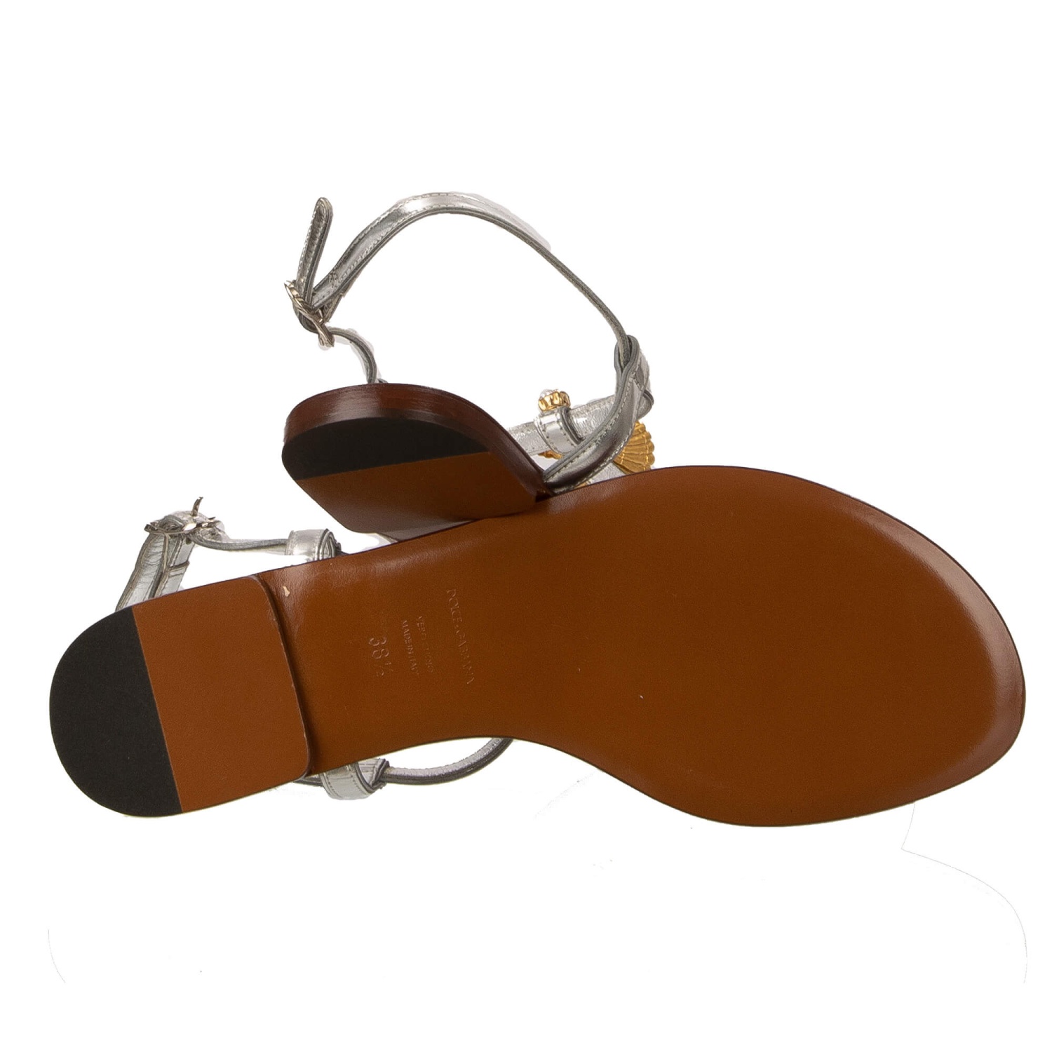 DOLCE & GABBANA Shell Crystal Pearl Strap Sandals Gold DOLCE & GABBANA Shell Crystal Pearl Strap Sandals Gold